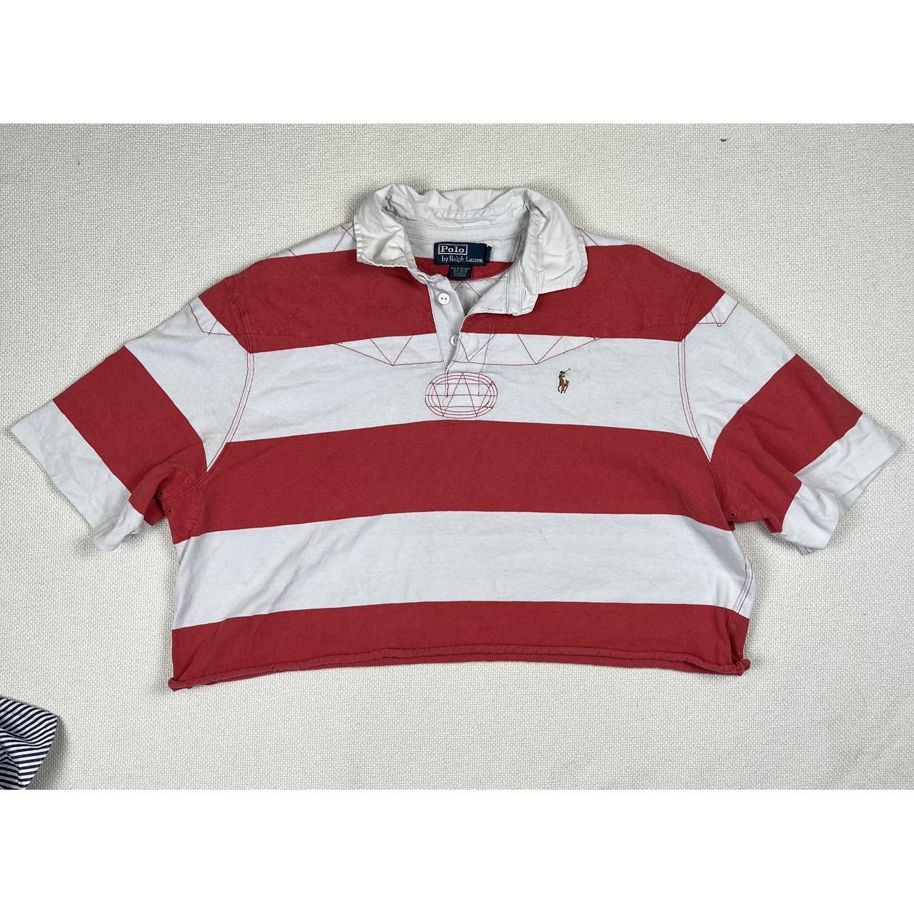Polo Ralph Lauren cropped upcycled red and white... - Depop
