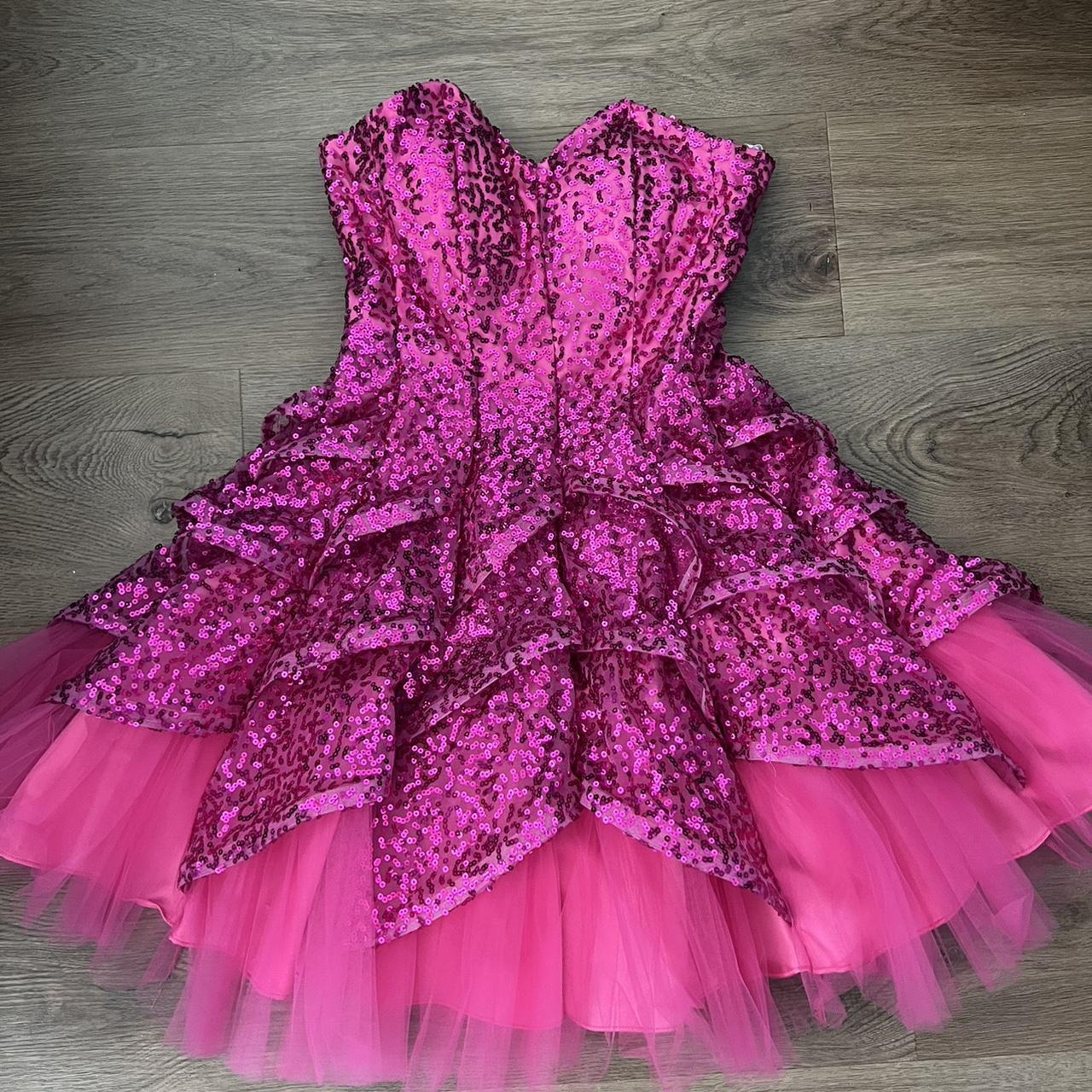 hot pink rhinestone strapless dress. only worn once... - Depop