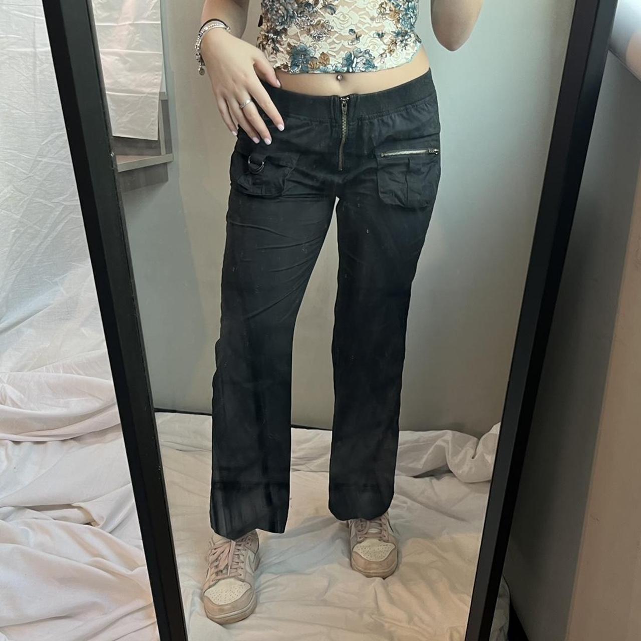 Black cargos Low rise y2k cargos with zips and... - Depop