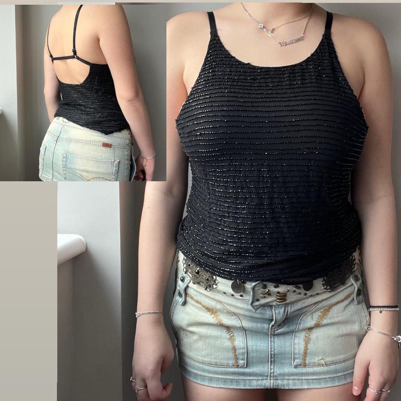Beaded backless cami top, 90s sparkly cami top with... - Depop