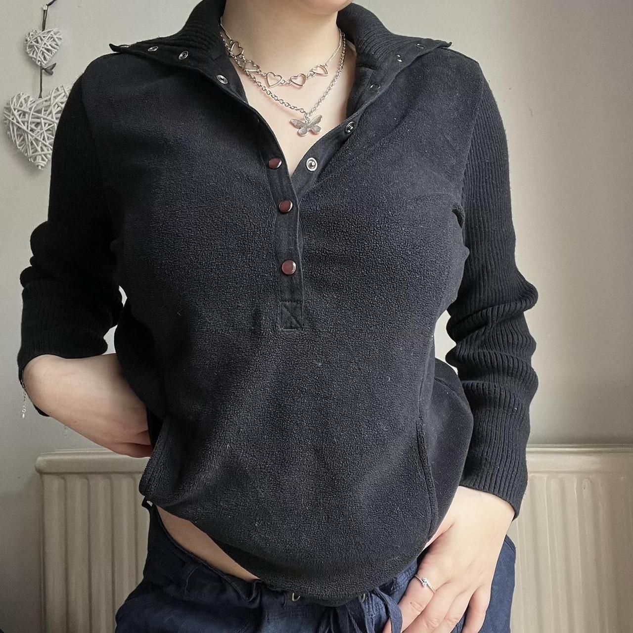 Black fleece quarter button up jumper Knitted... - Depop