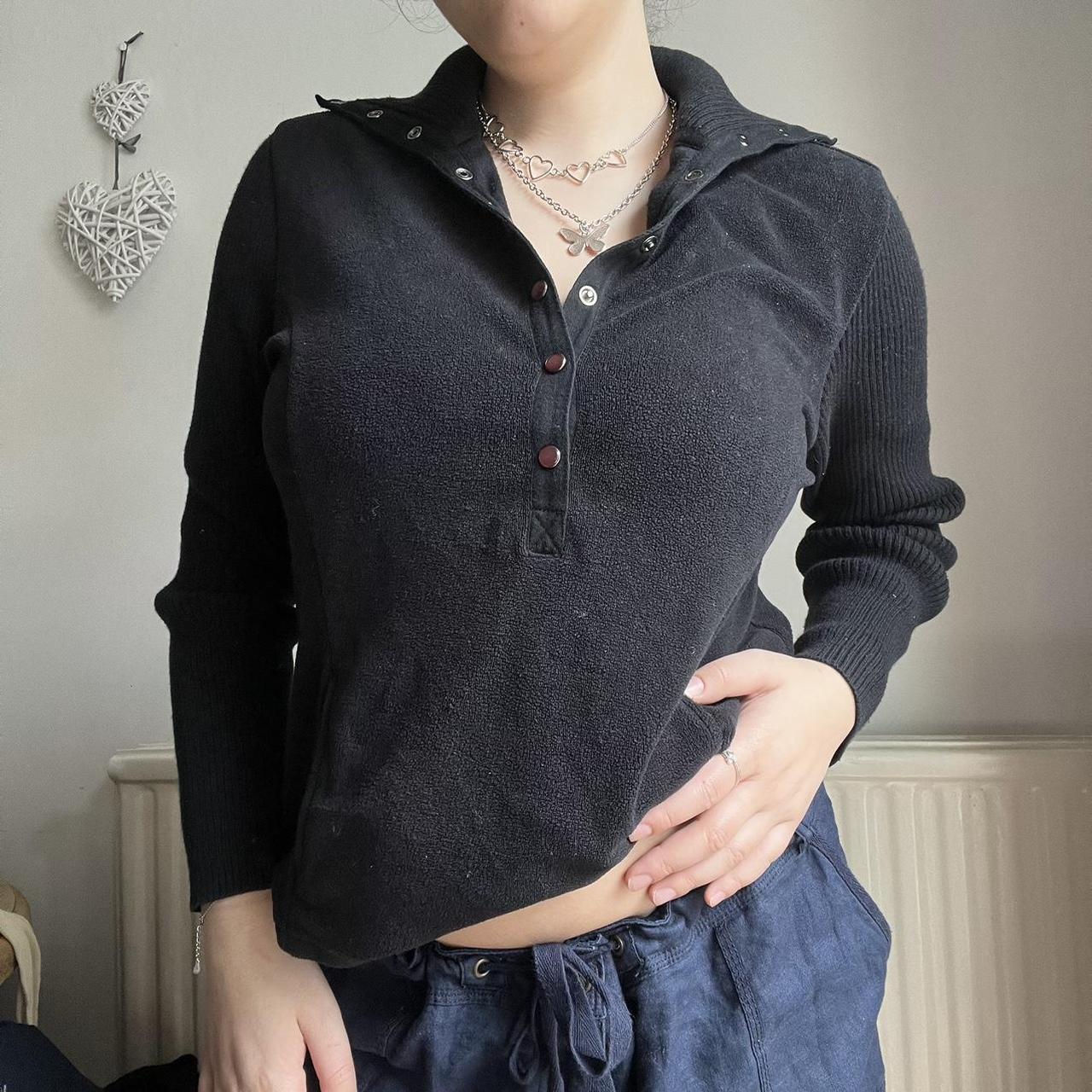 Black fleece quarter button up jumper Knitted... - Depop
