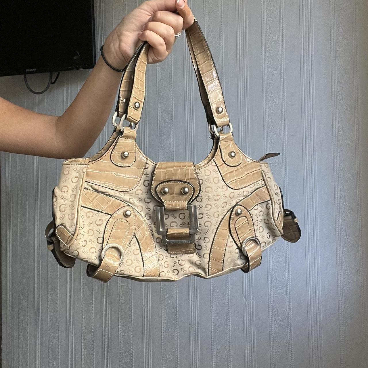 vintage guess shoulder bag brown monogram vintage... - Depop