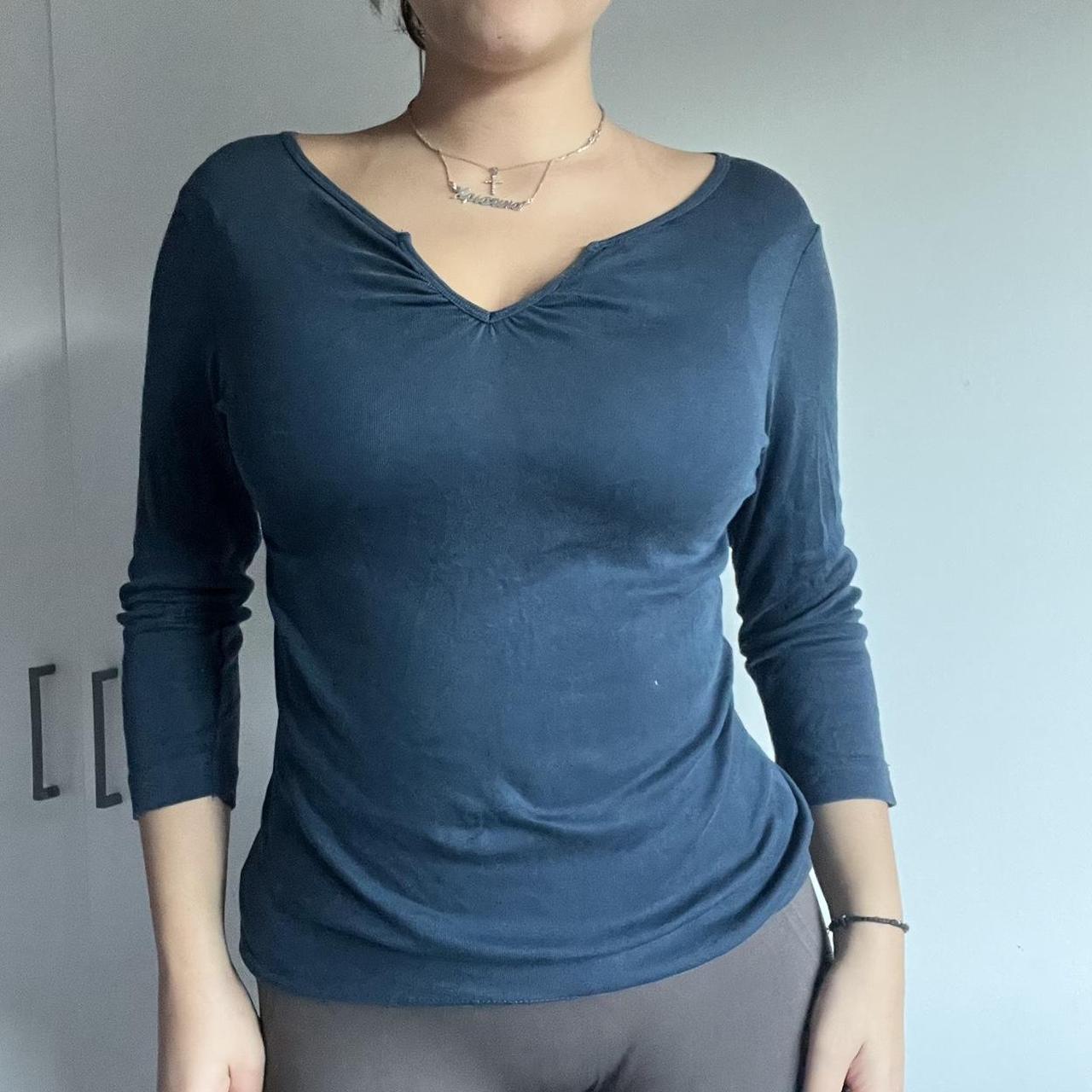 Long sleeve blue basic top Y2k blue basic top V... - Depop