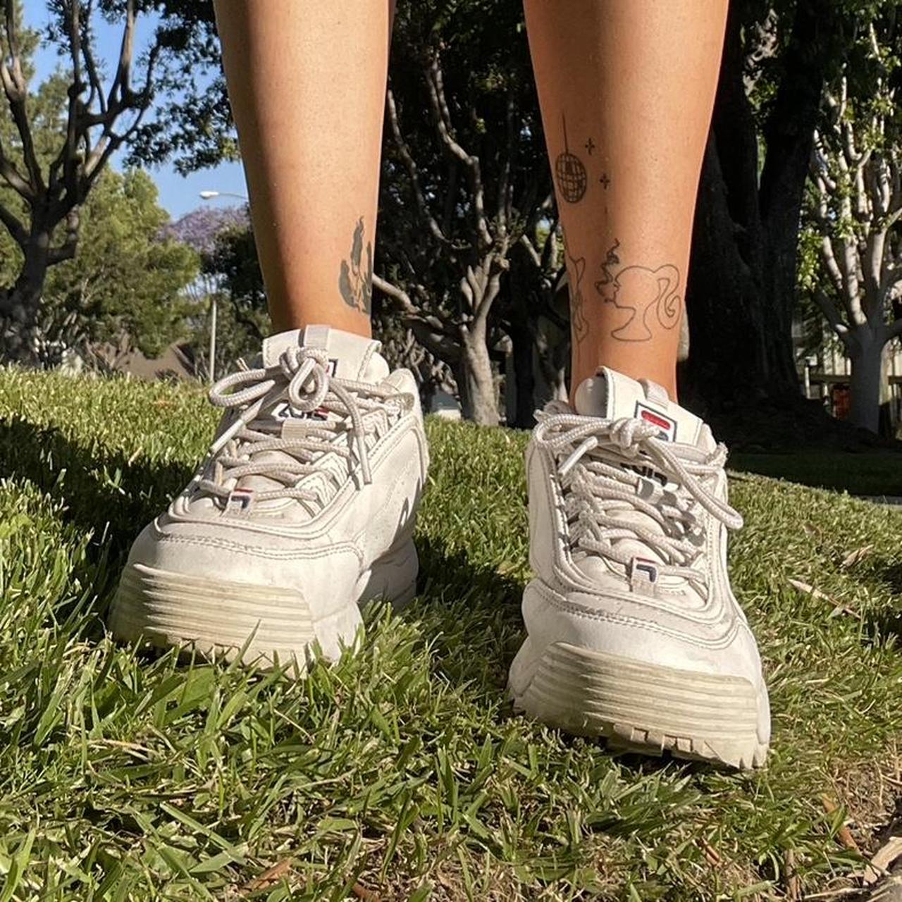 White chunky filas. Super comfy and goes with... - Depop