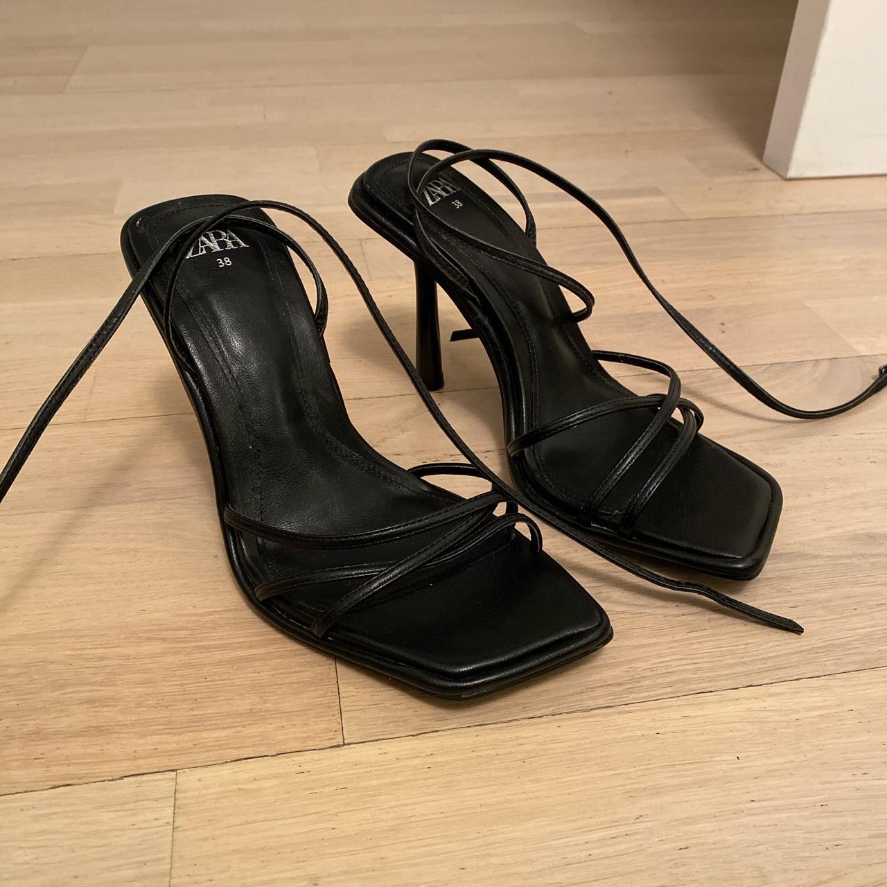 Zara high heeled, square toe, wrap around the ankle.... - Depop