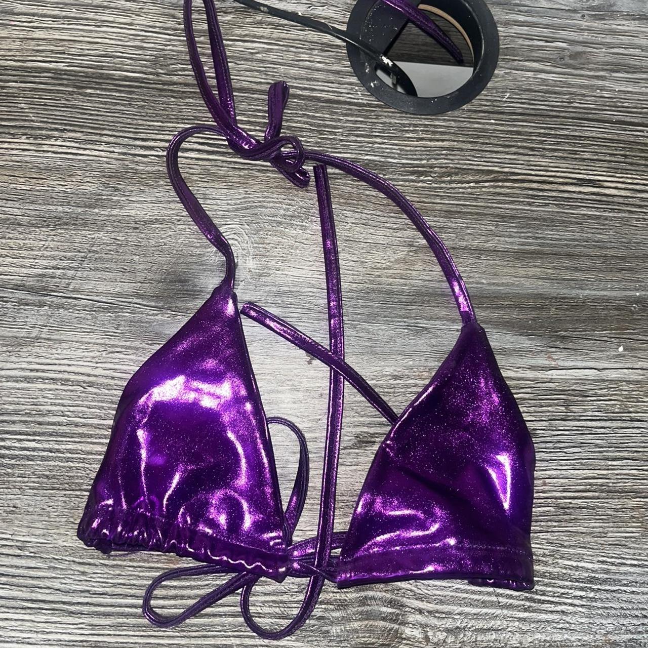 PURPLE HIGH SHINE Tie Side Bikini Bottoms and... - Depop