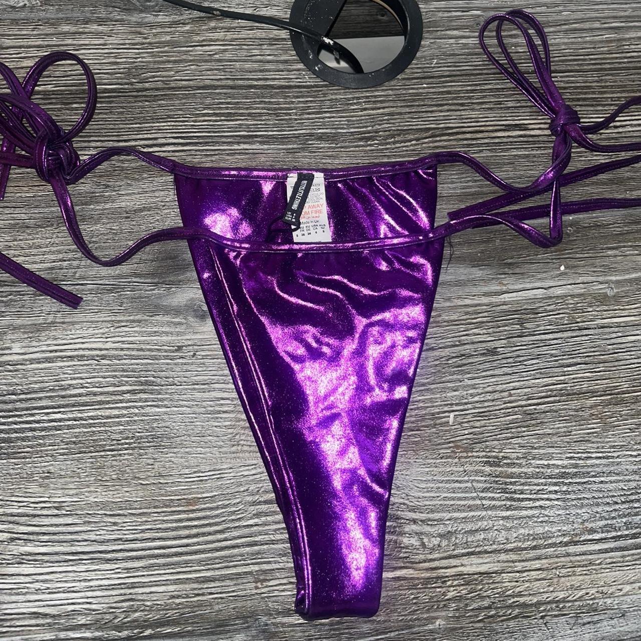 PURPLE HIGH SHINE Tie Side Bikini Bottoms and... - Depop