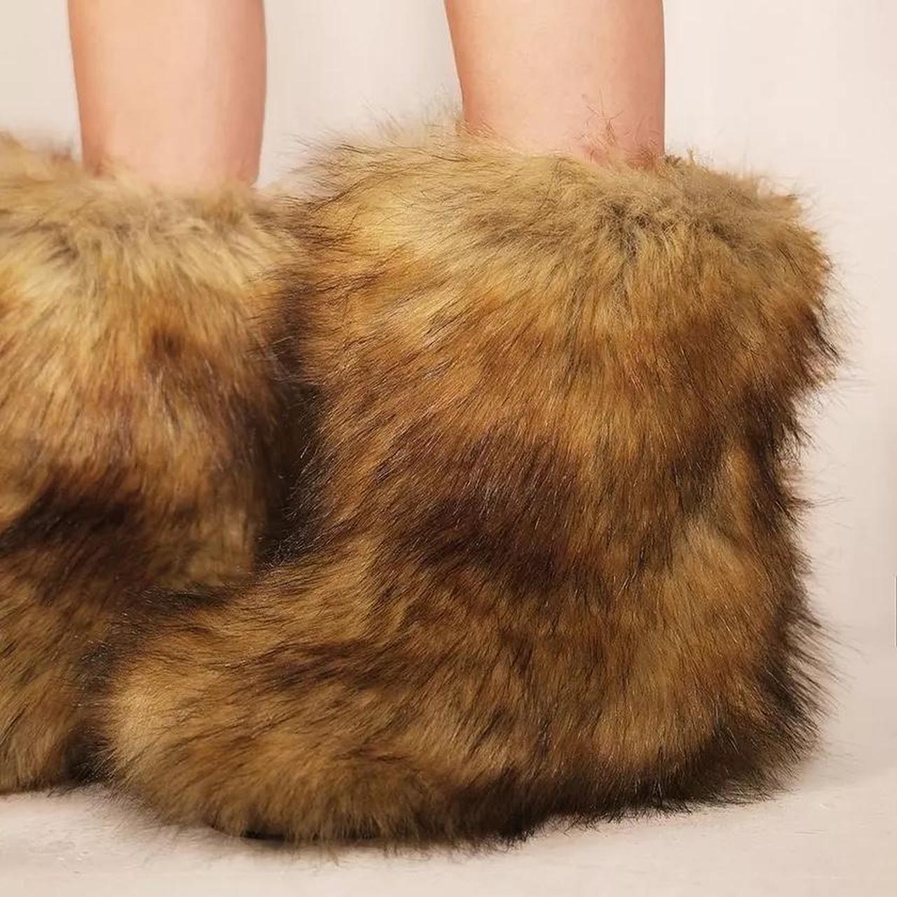 Platform Fluffy Faux Fur Ankle Boots #furboots - Depop
