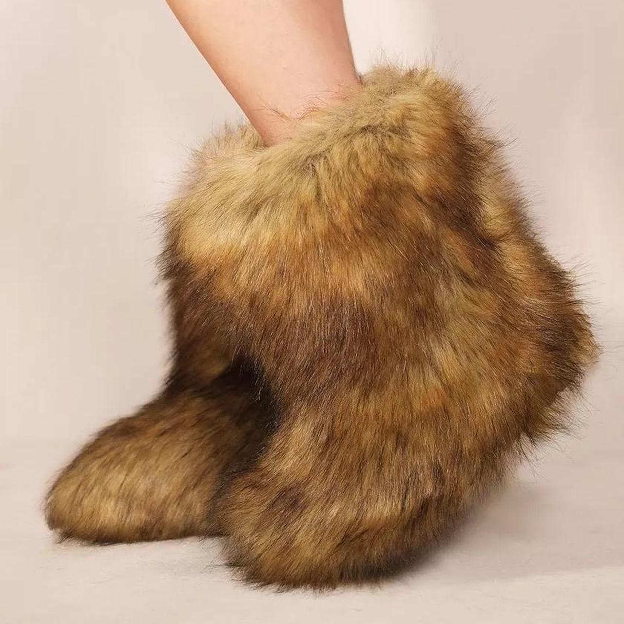 Platform Fluffy Faux Fur Ankle Boots #furboots - Depop