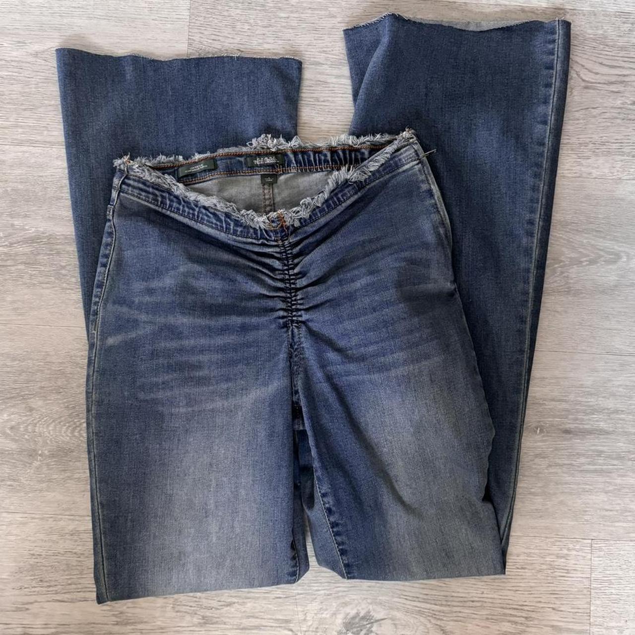 Wild fable scrunched mid waist blue flare jeans,... - Depop