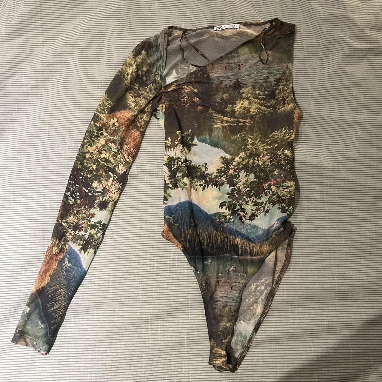 Zara mesh naturescape print one sleeve leotard Worn... - Depop