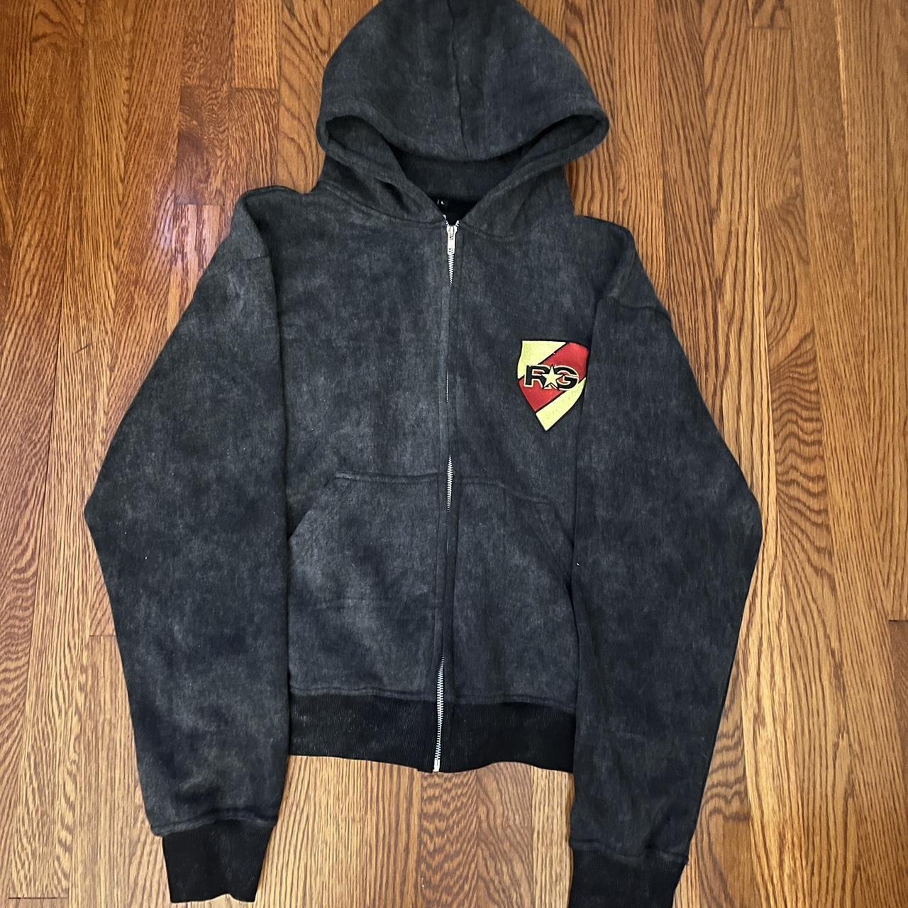 acid washed zip up hoodie oversized never worn - Depop