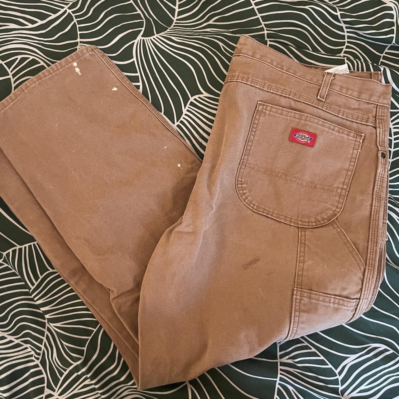 dickies dark tan carpenter pants size: 40x32 good... - Depop