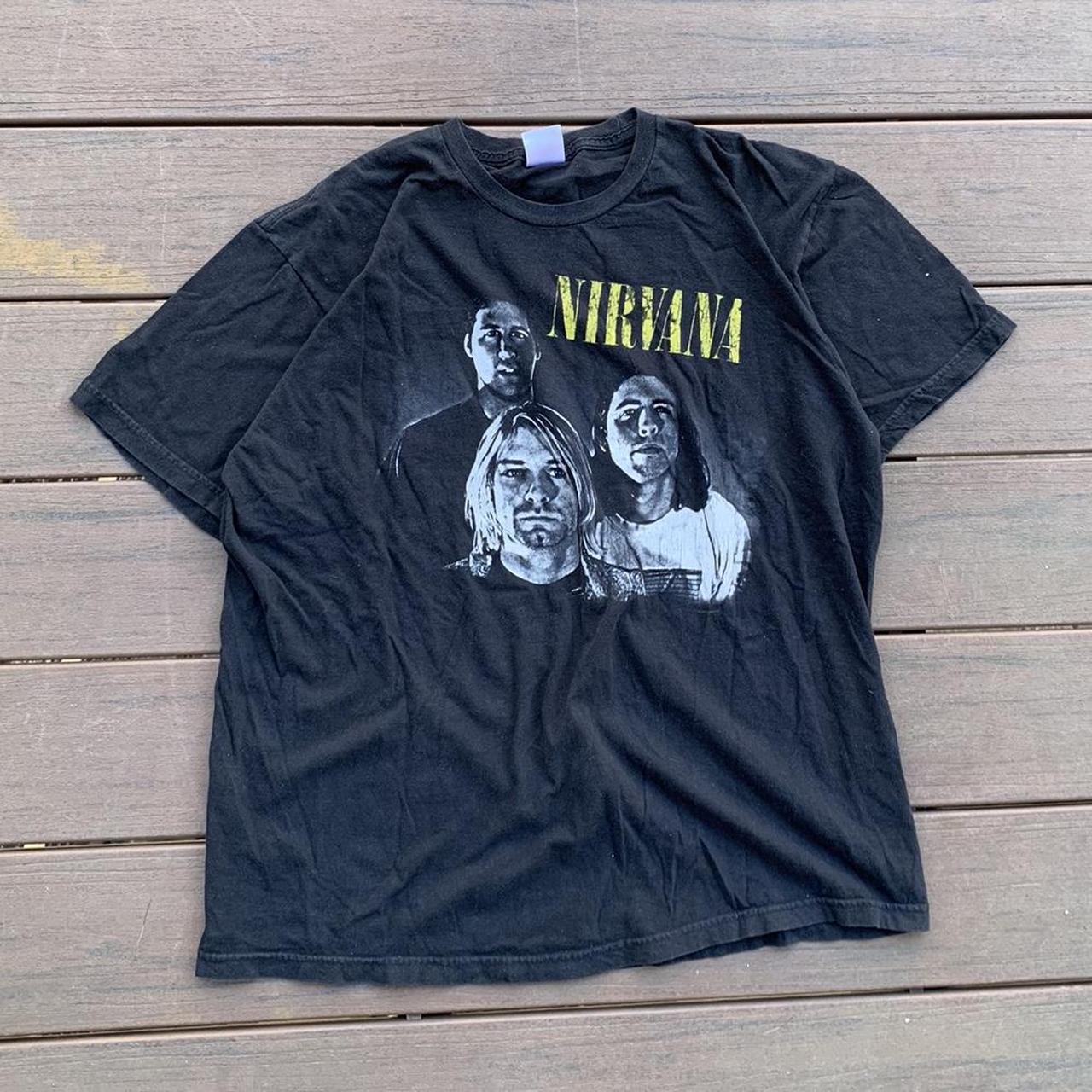 nirvana graphic shirt tagged xl fits m length:... - Depop