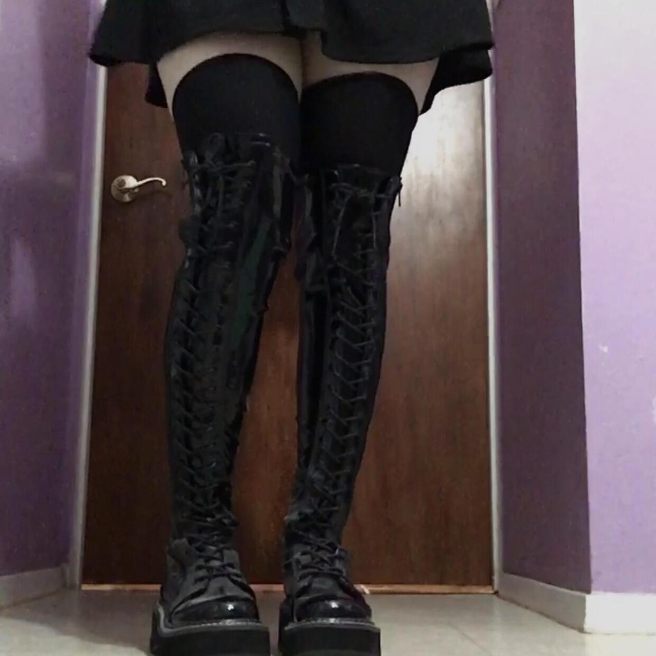 Demonia Emily 375 Black Thigh High Boots Few Wear Depop