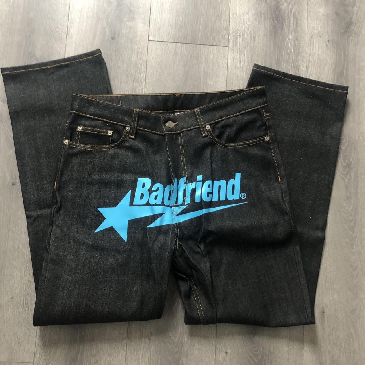 - badfriend jeans - in a blue and black colourway... - Depop