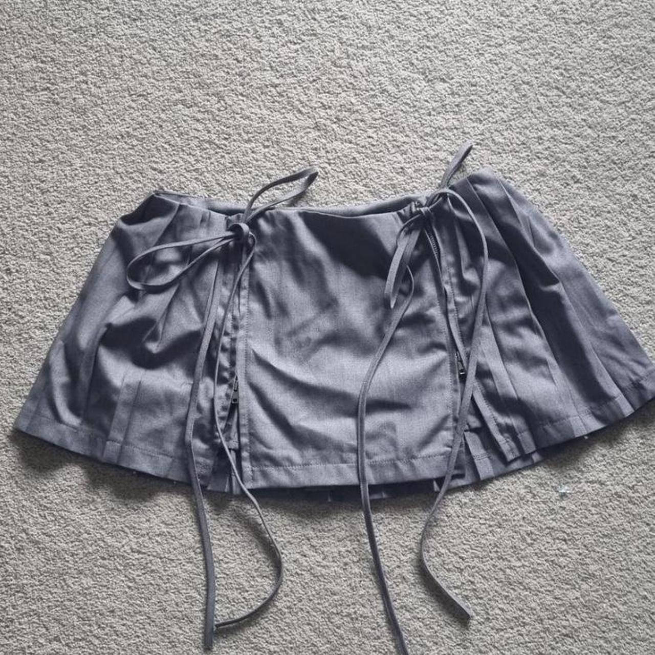 Grey lace up pleated mini skort with front zipper... - Depop