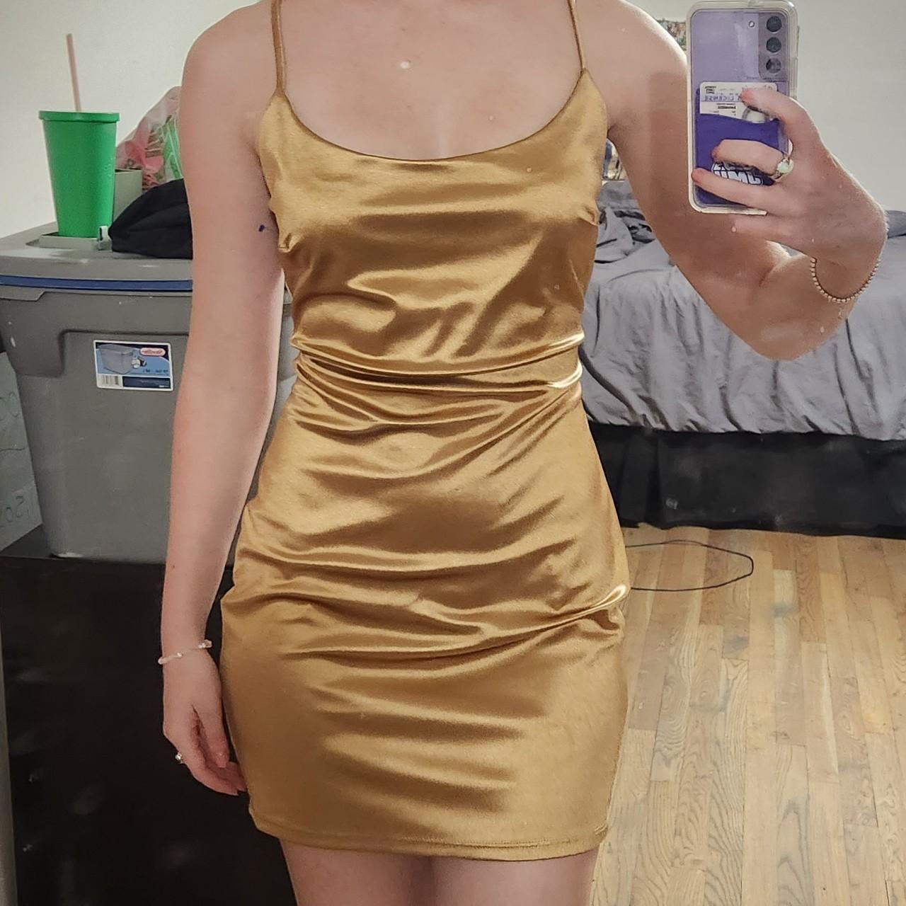 Windsor Gold Bodycon Slip Dress Satin-like... - Depop