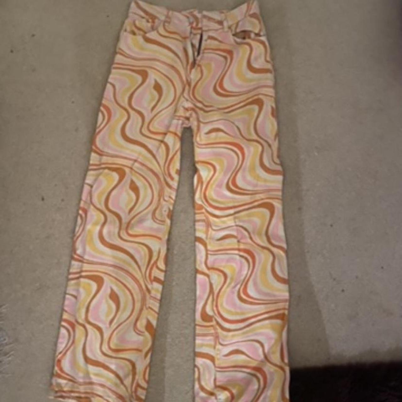 Funky orange jeans with swirly print. Great for... - Depop