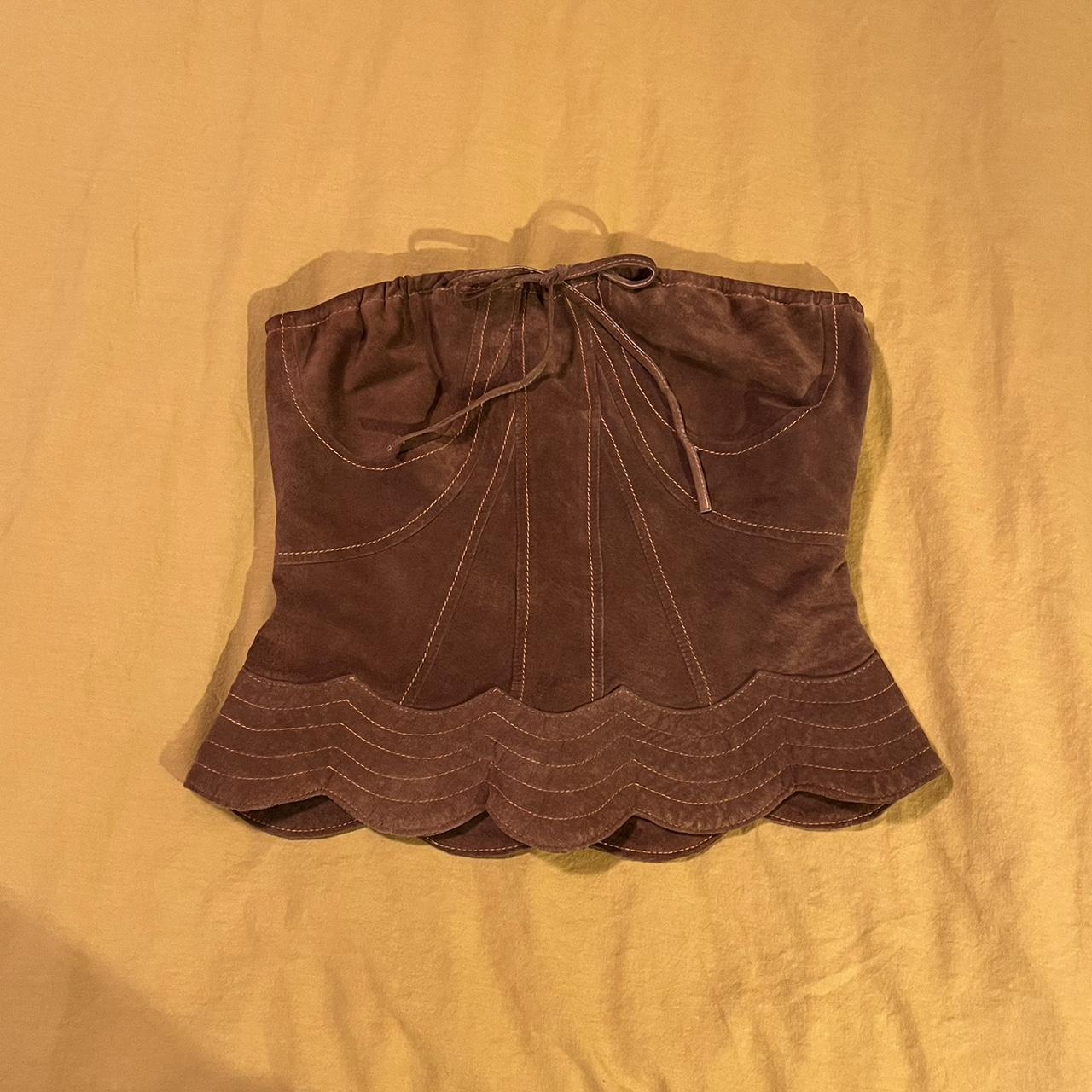 Brown leather corset. With draw string to adjust the... - Depop