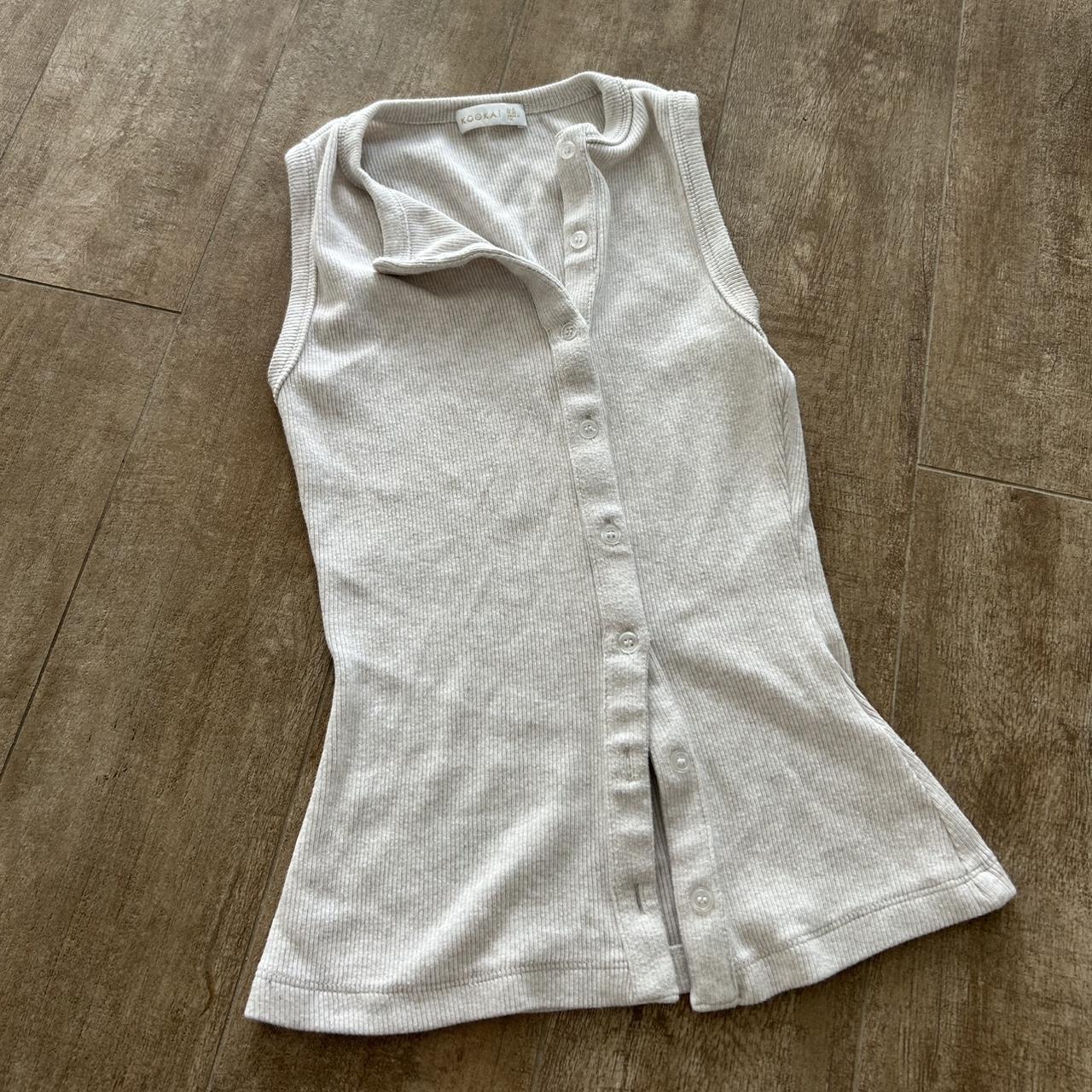 Kookai Bec Button Tank in White/Grey Size 8 PLEASE... | Depop