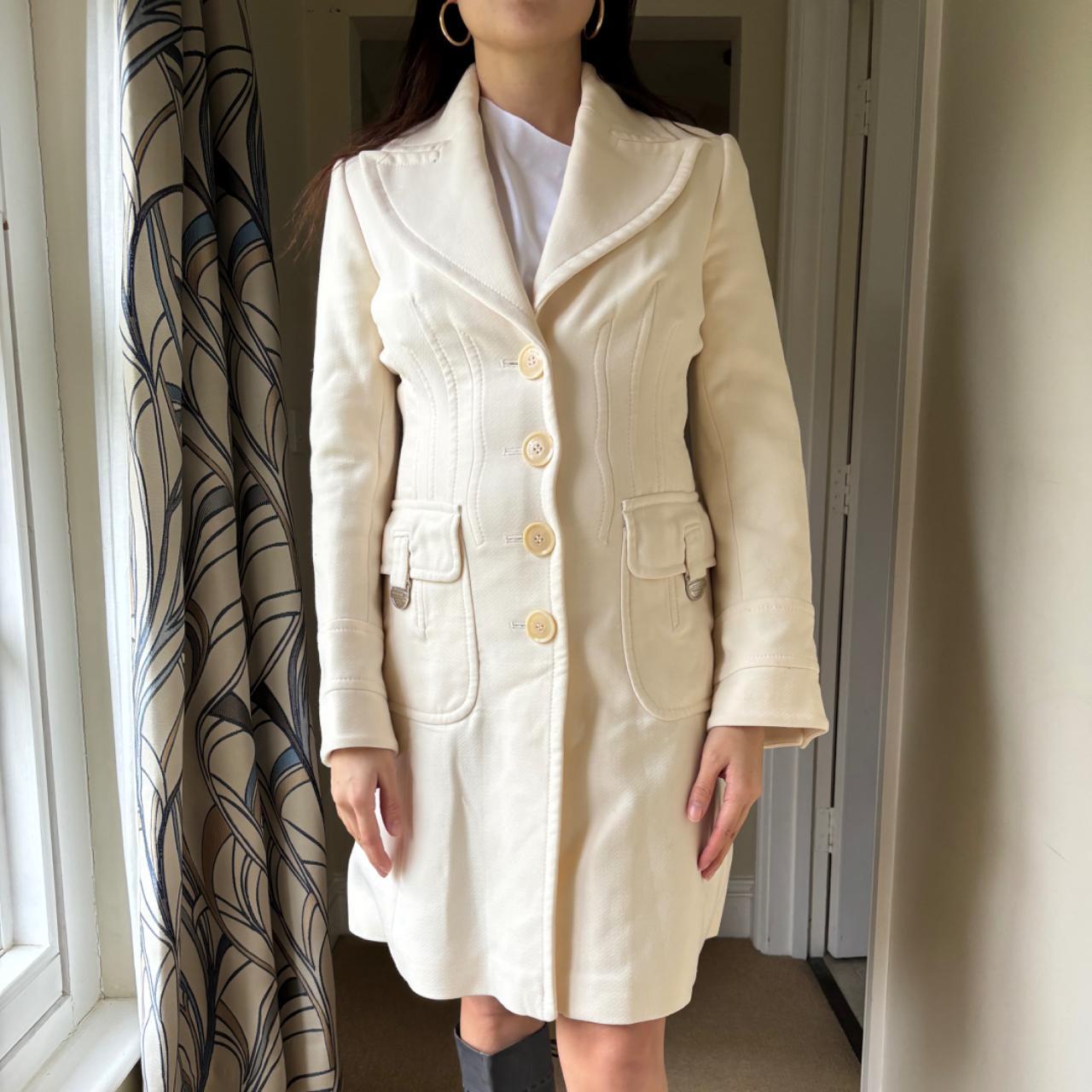 Vintage cream long-line duffle coat 90s Karen... | Depop