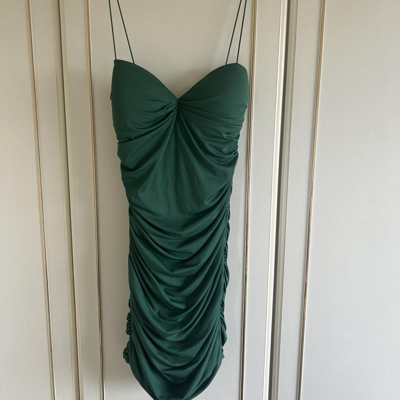 Emerald green ruched bodycon Oh Polly mini dress. UK... - Depop
