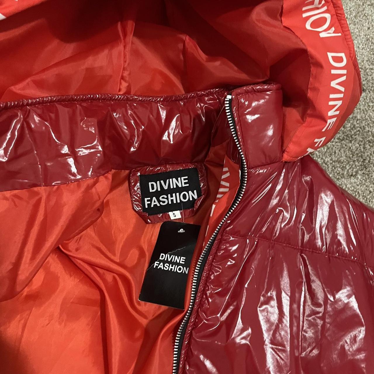 Red Divine Fashion Puffer Jacket w Hood - Depop
