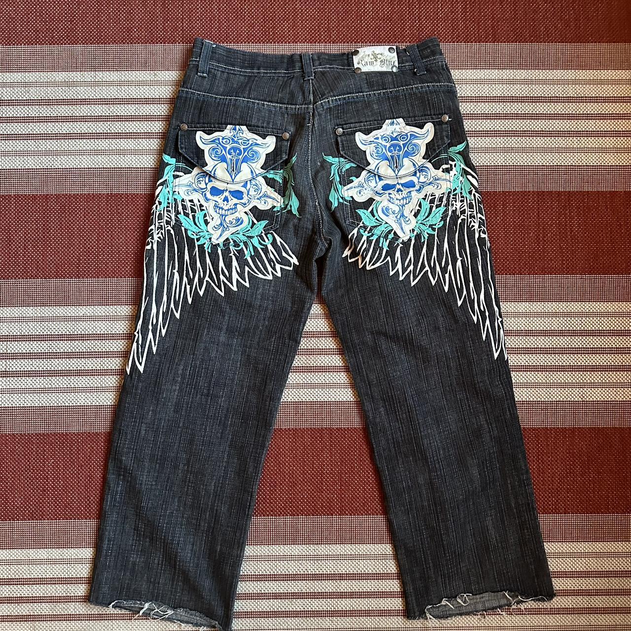 raw blue skull wings jeans size 34 waist super nice... - Depop