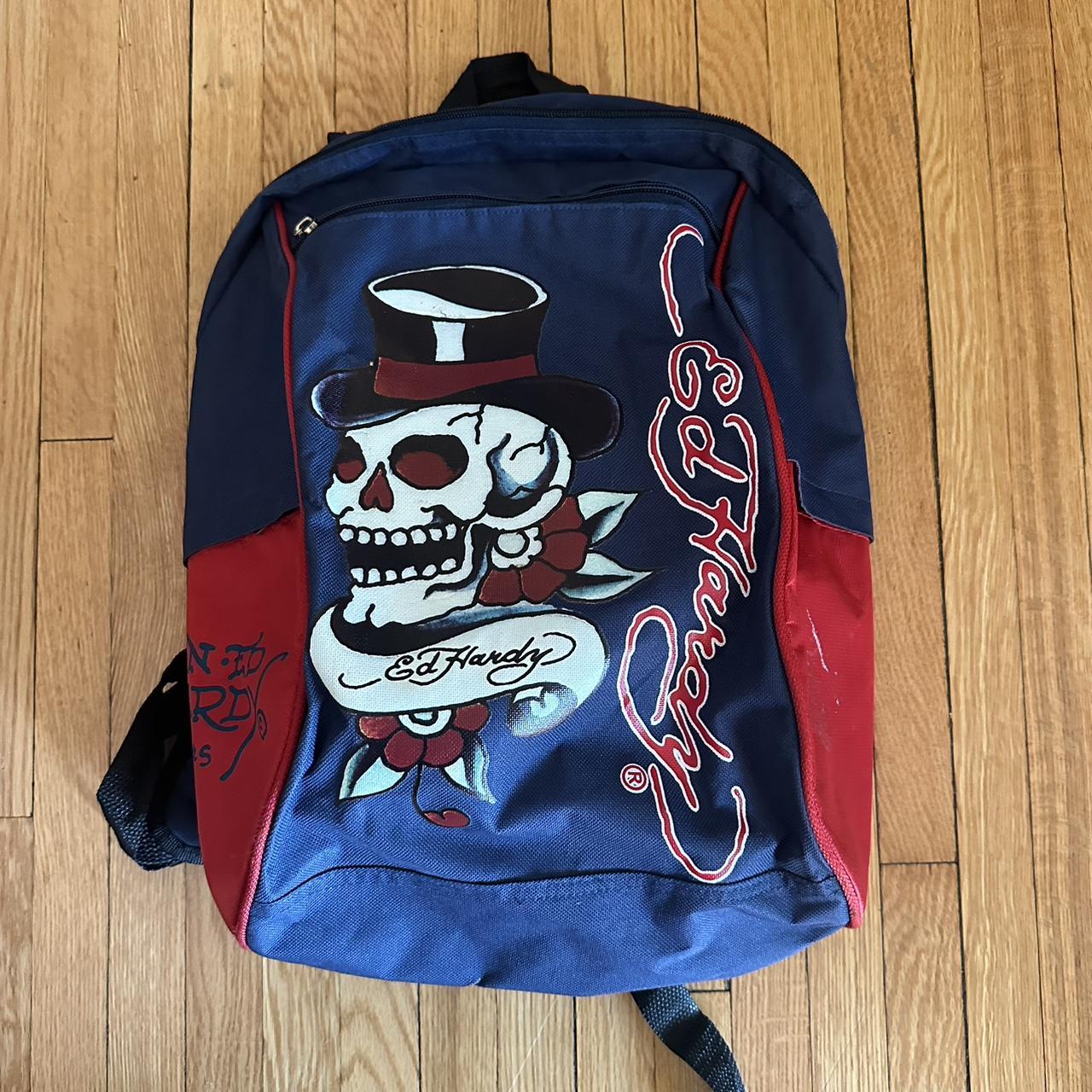 ed hardy backpack not super big but can also fit a... - Depop