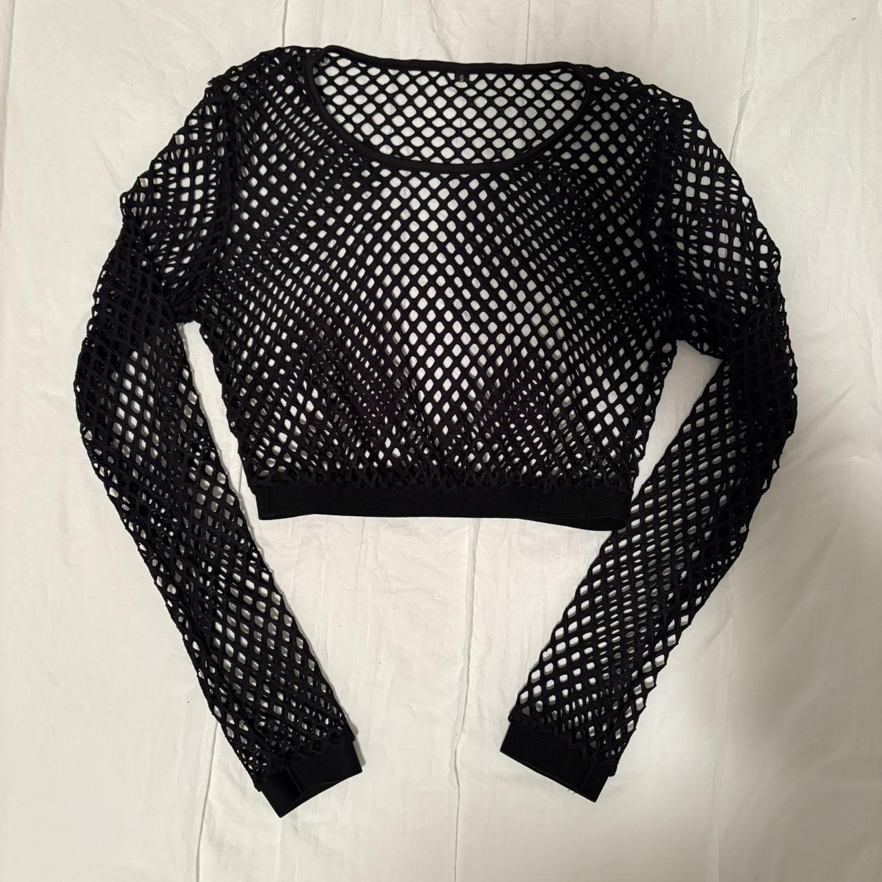 Black Fishnet Longsleeve Cropped Top, Size Small... | Depop