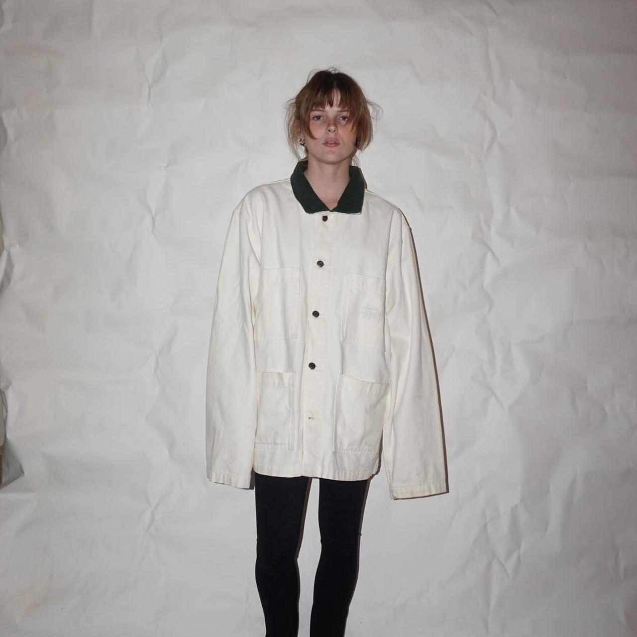 Stussy white chore coat Workwear jacket Corduroy... - Depop