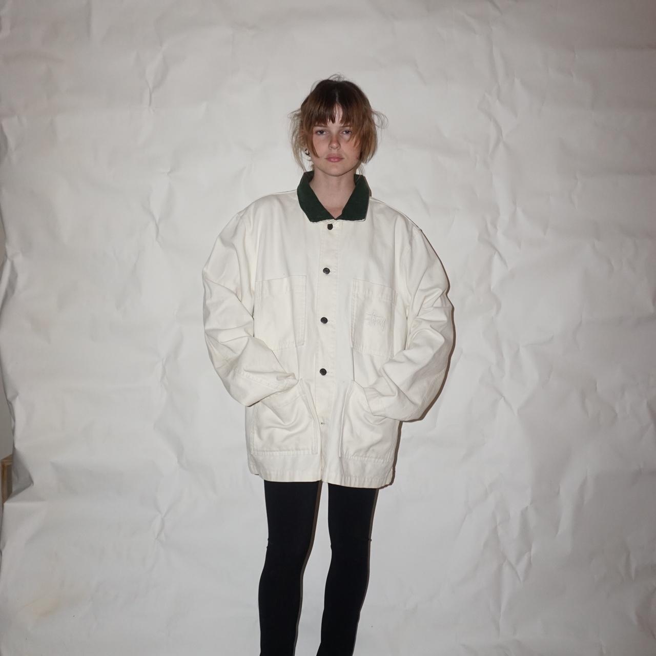 Stussy white chore coat Workwear jacket Corduroy... - Depop