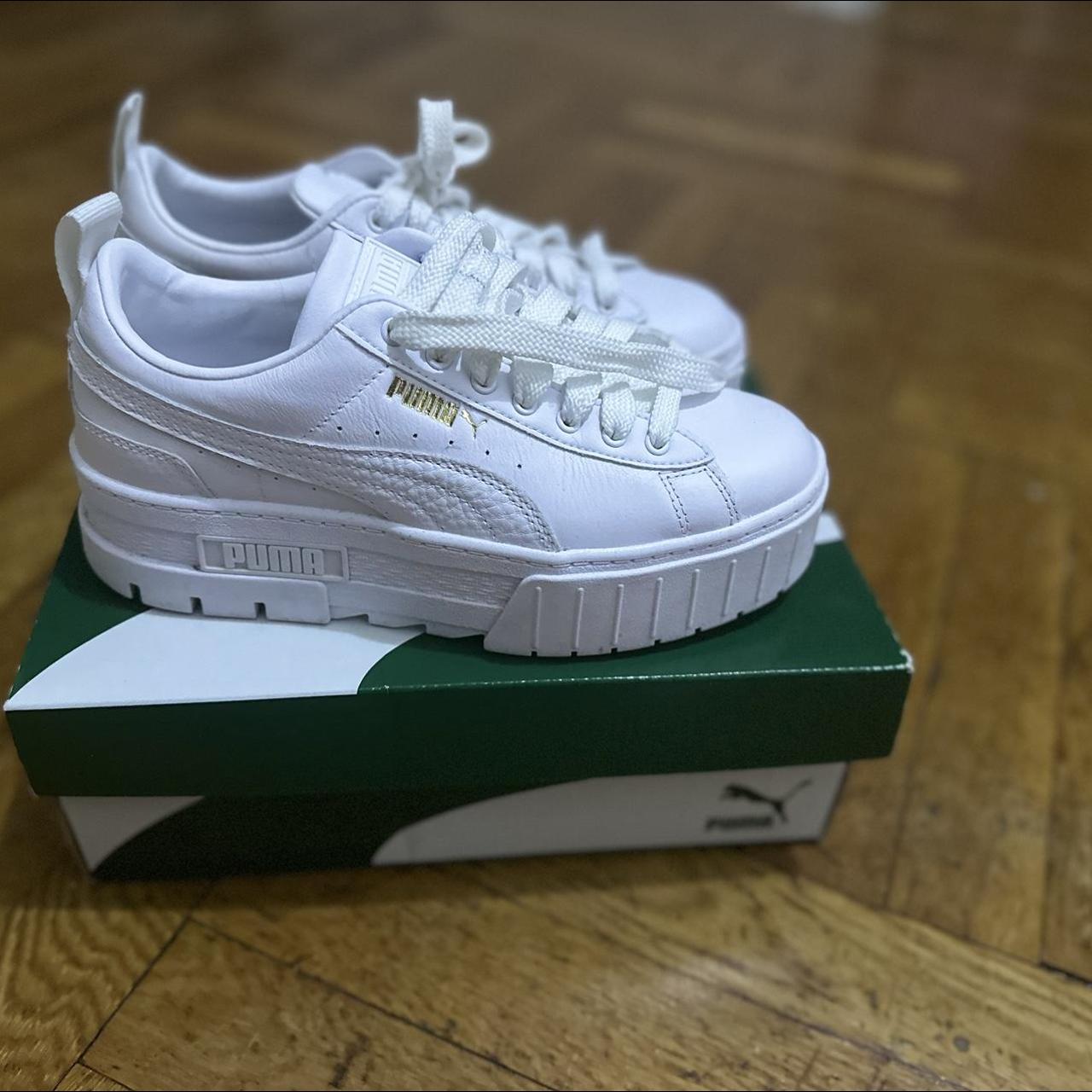 Platform white pumas. Worn twice . In perfect... - Depop