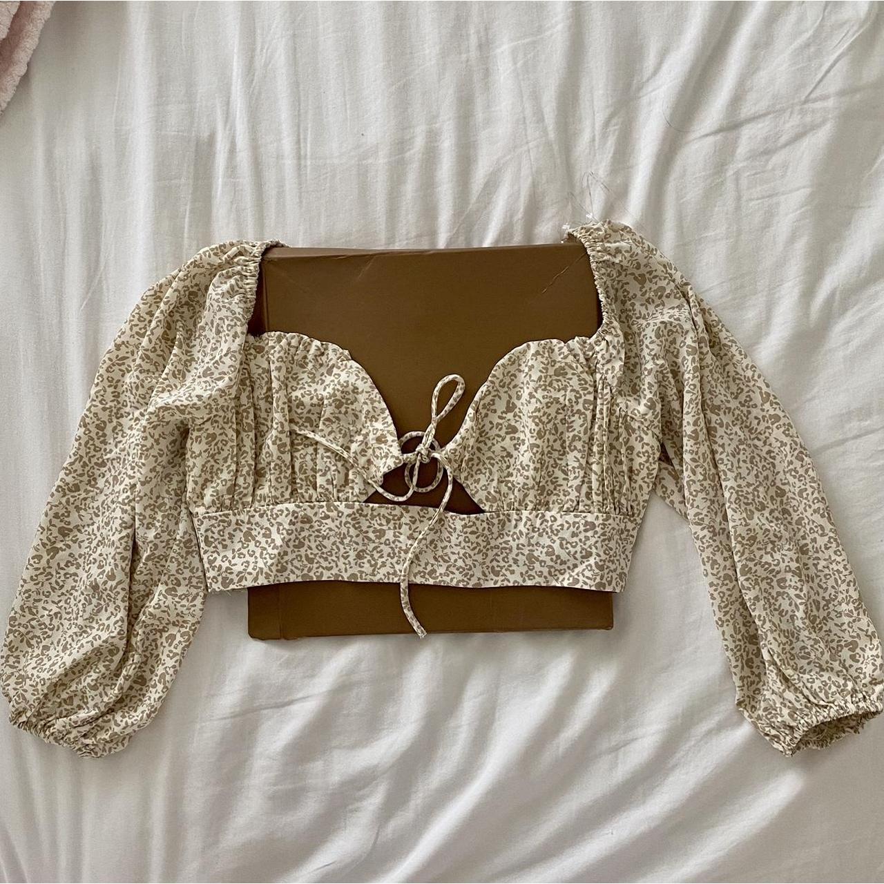 Women's White and Gold Crop-top | Depop