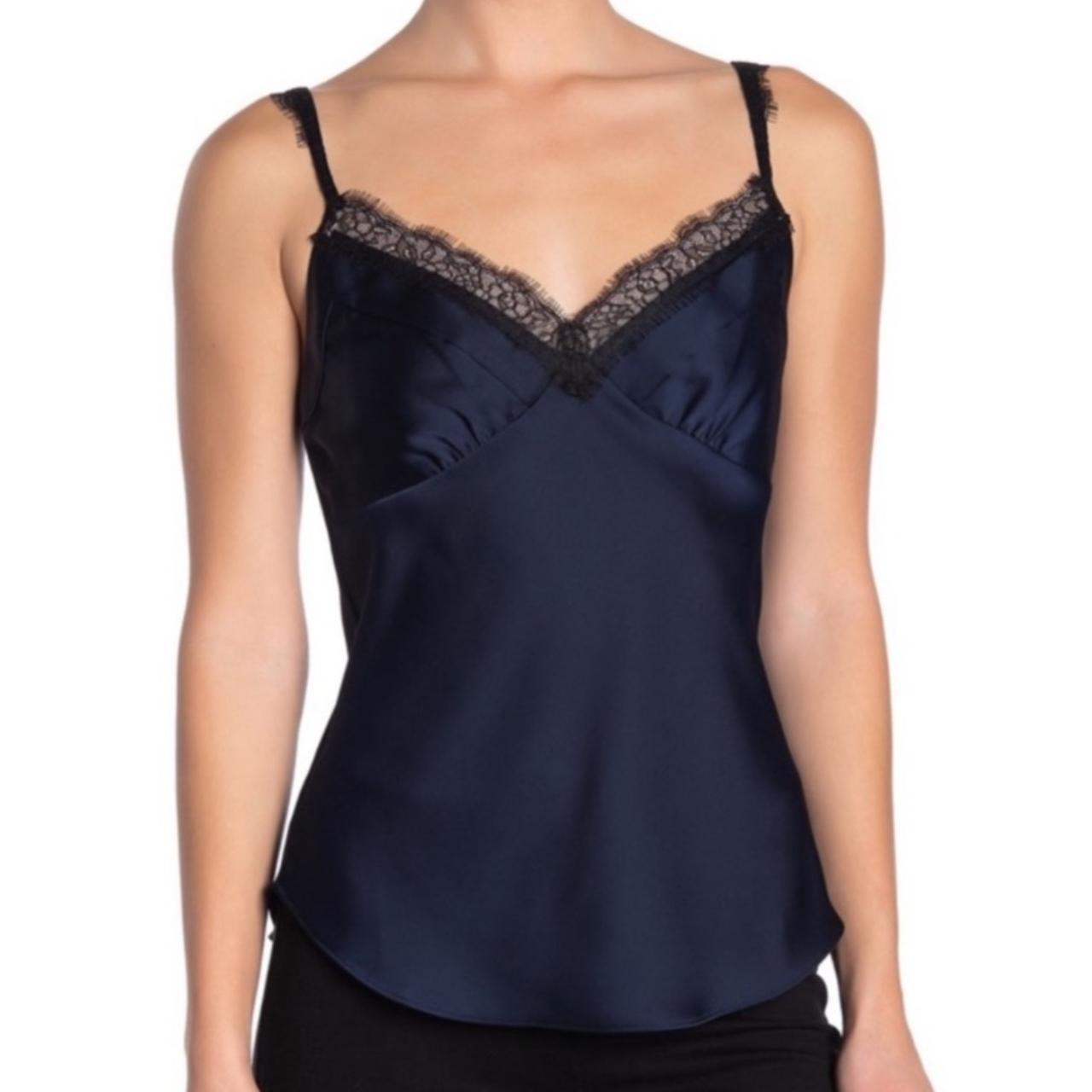 Diane von Furstenberg Black Lace Trim Silk Camisole... - Depop