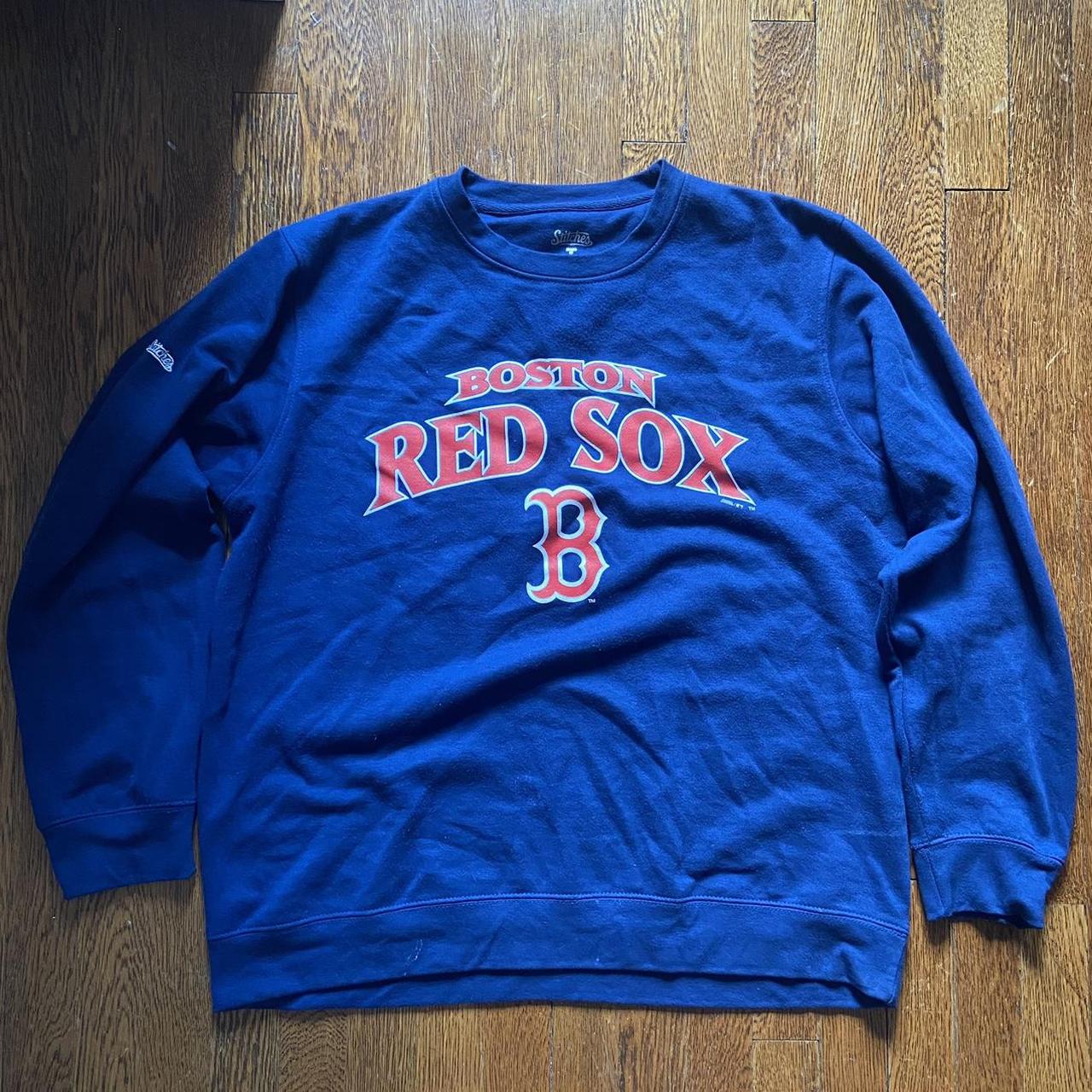 Stitches Men's Navy and Red Sweatshirt | Depop