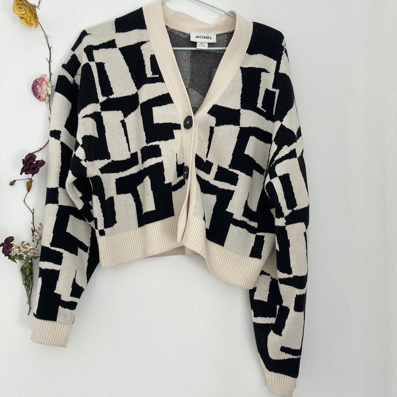 Monki abstract pattern sweater/cardigan A little... - Depop