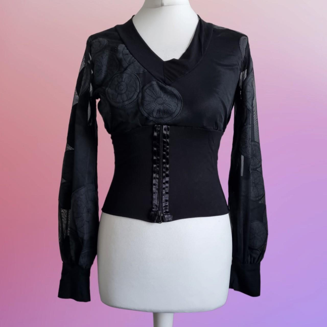 Y2k Cyber Goth V Neck Patchwork Long Sleeve Top 🖤 Depop