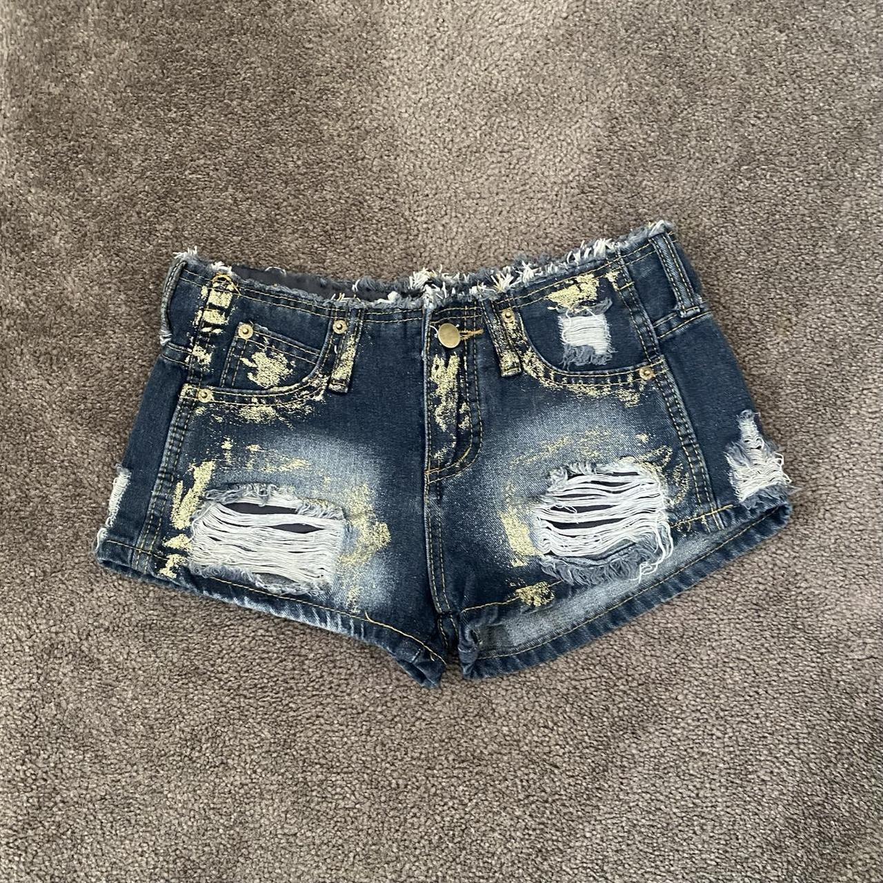 y2k distressed micro mini shorts gold detailing and... | Depop