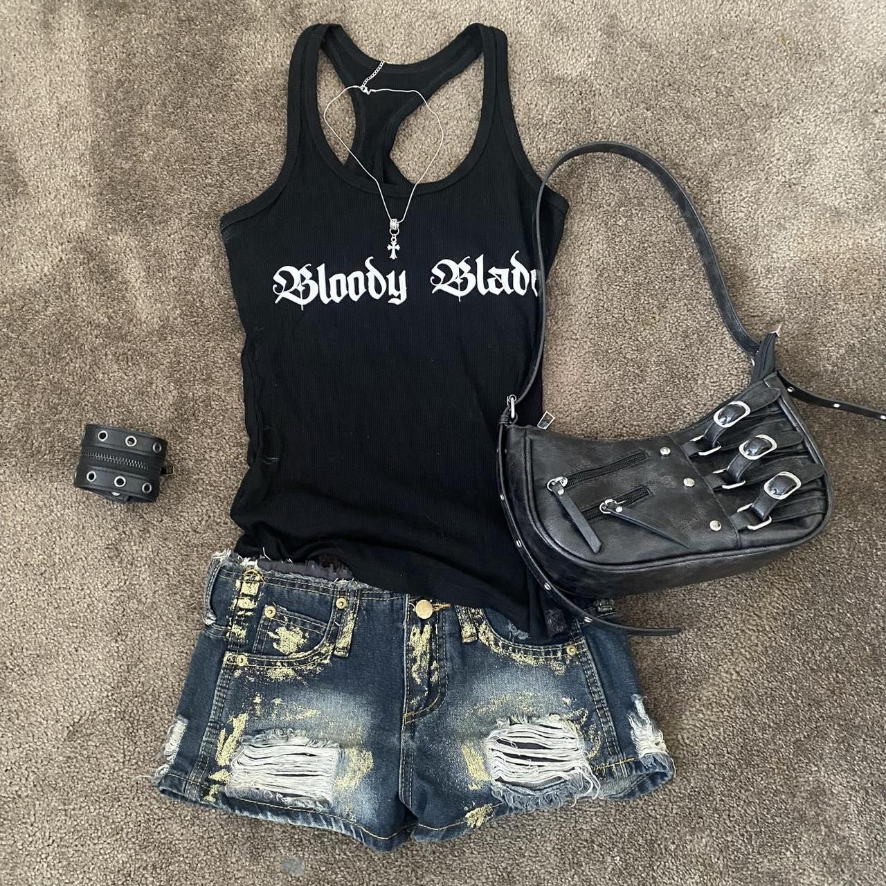 y2k distressed micro mini shorts gold detailing and... | Depop