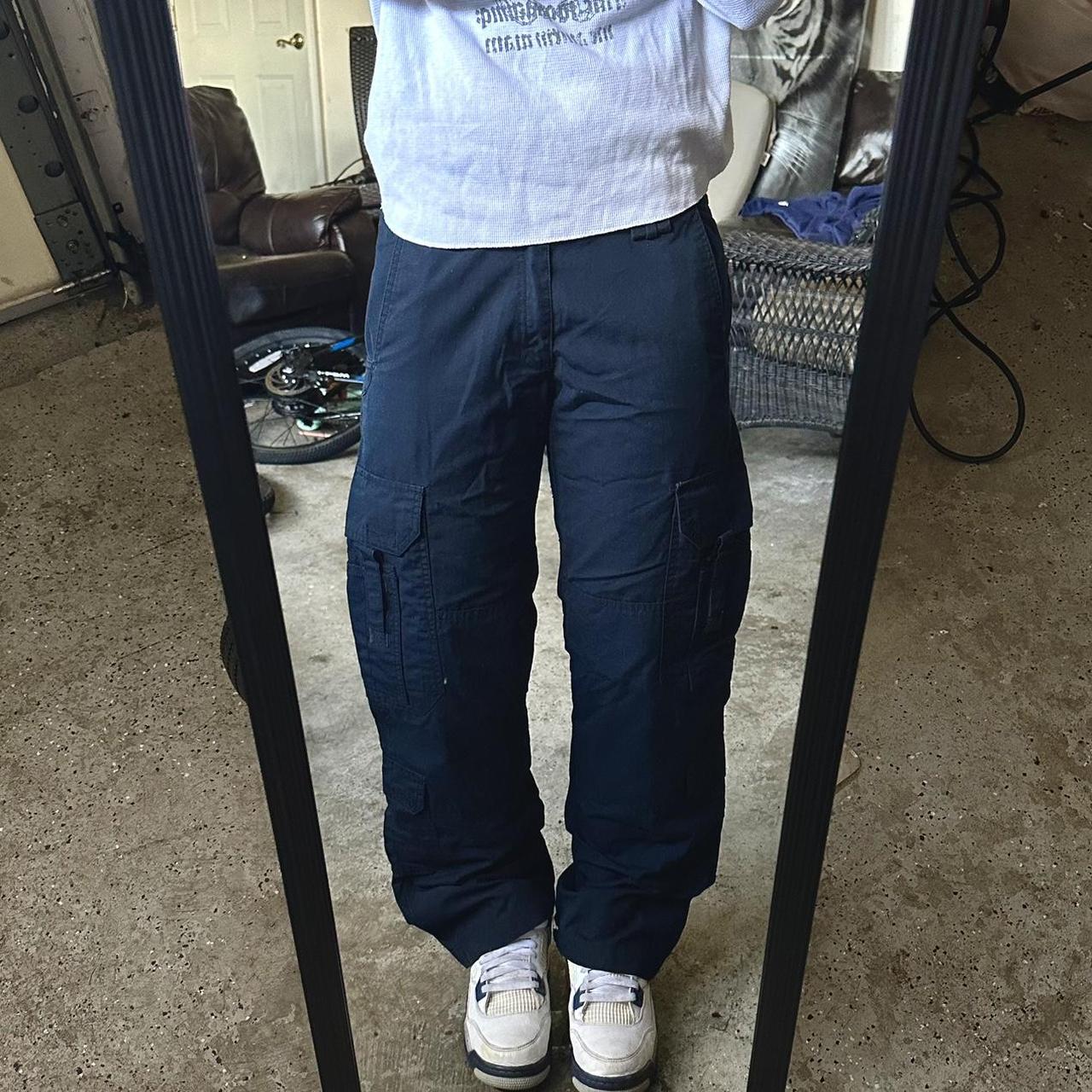 Navy Blue Tactical Cargo Pants Multiple Pockets... - Depop