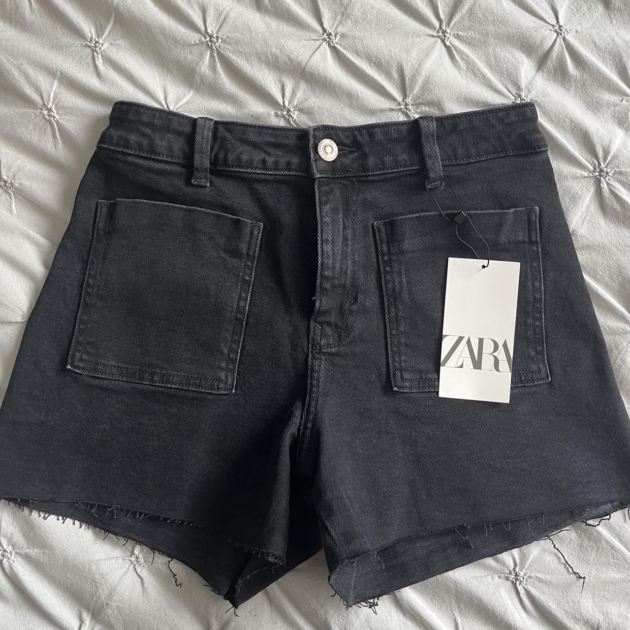 NEW zara high rise black denim shorts size 8. Brand... - Depop