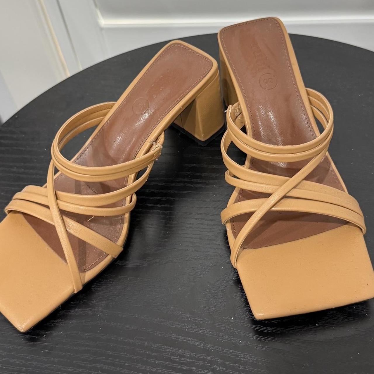 RUBI Tan and cream block heel sandals #blockheel | Depop