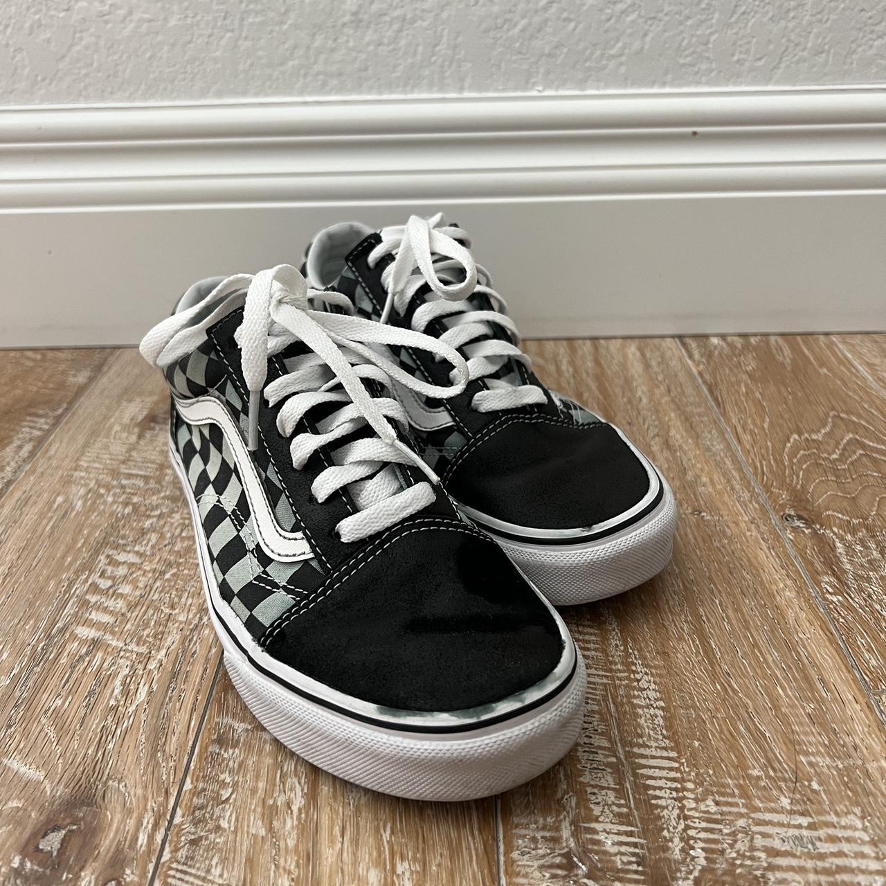 -old school checker vans -freshly cleaned (black... - Depop