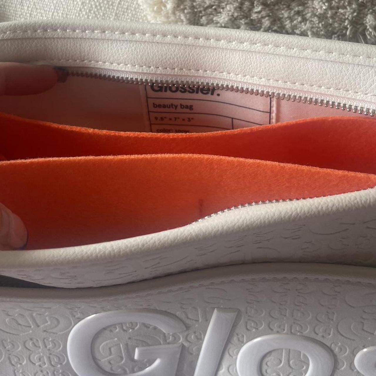 glossier beauty bag, makeup bag, holiday white... | Depop