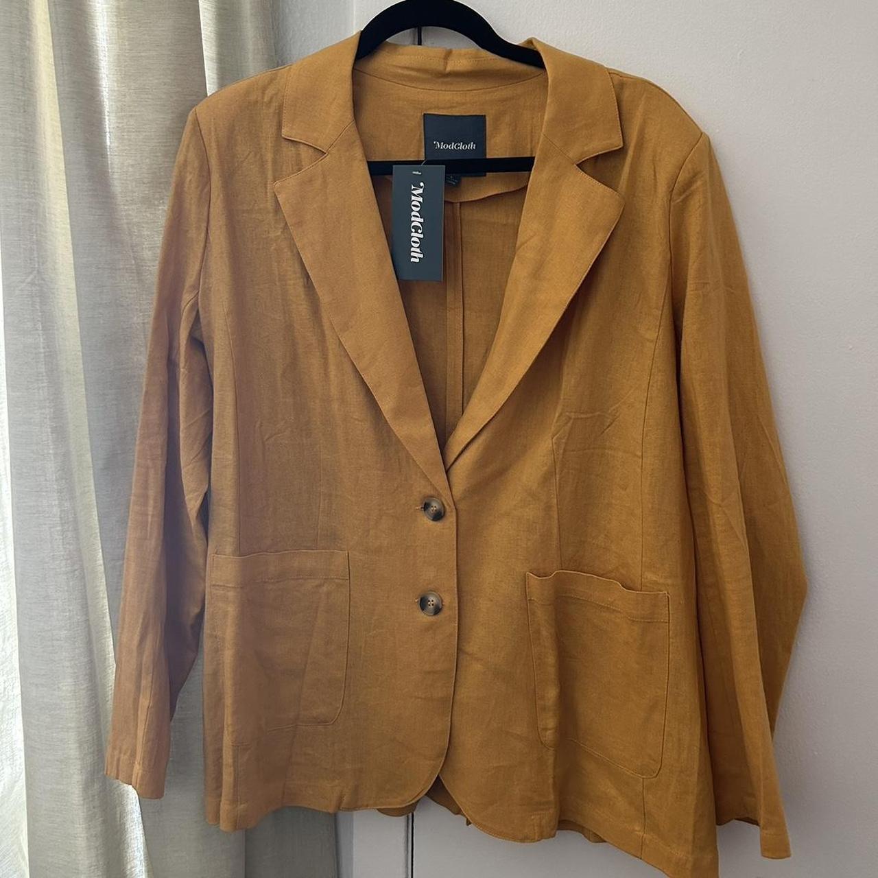 Large ModCloth yellow linen blazer. Tag and... - Depop