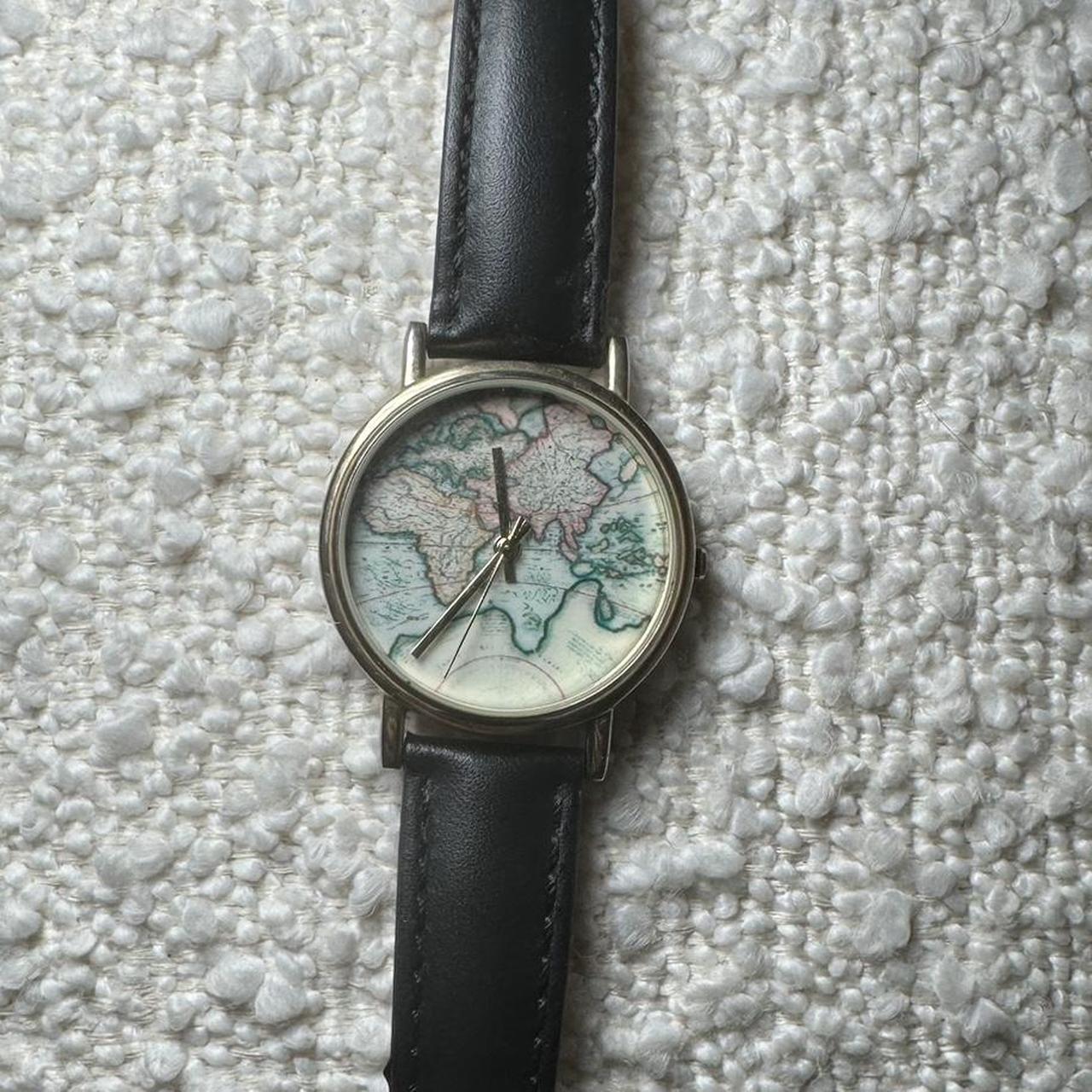 Map watch with black leather band From urban... | Depop