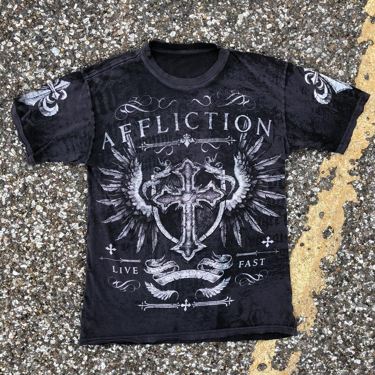 Affliction cross shirt Chest: 20.5” Length:... - Depop